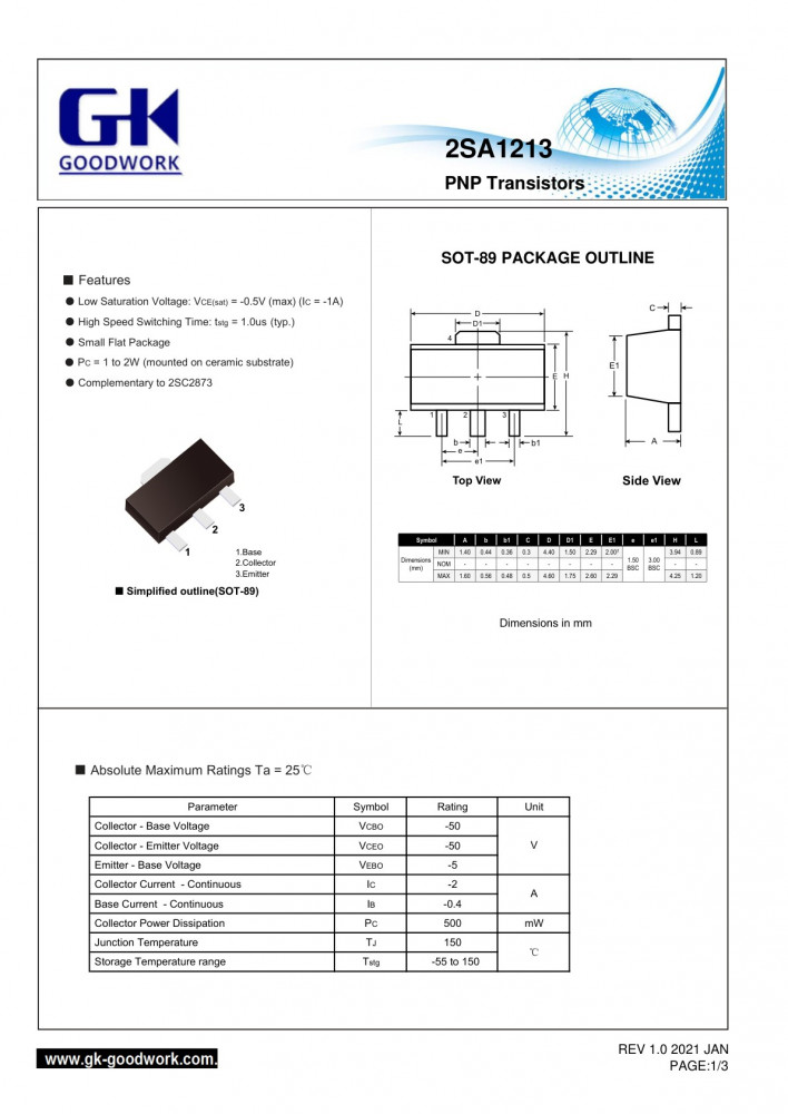 2SA1213 technical document page 1