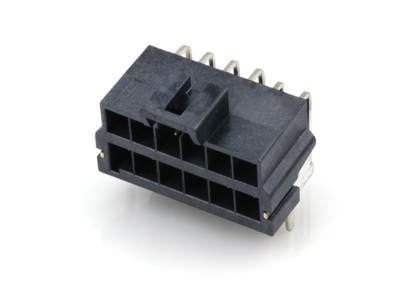 Ultra-Fit Right-Angle Header with Solder Nail, 3.50mm Pitch, Dual Row, 10 Circuits, 0.38µm Gold (Au) Plating, Black, Glow-Wire Capable, Tray