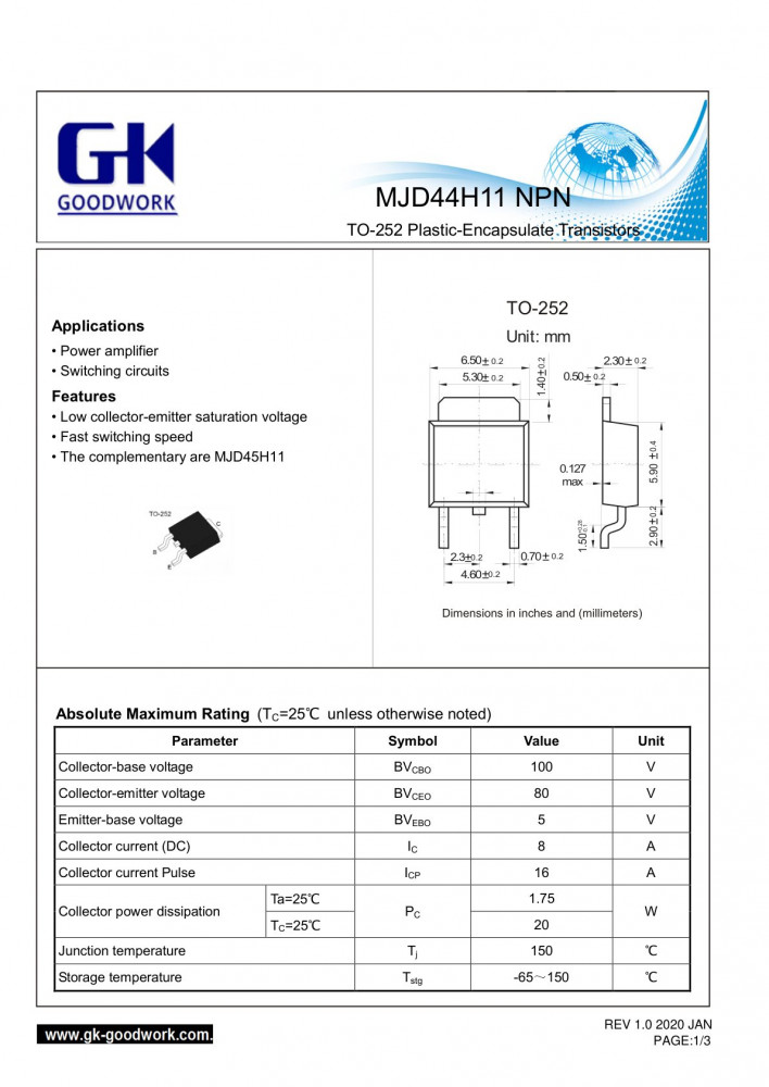 MJD44H11 technical document page 1