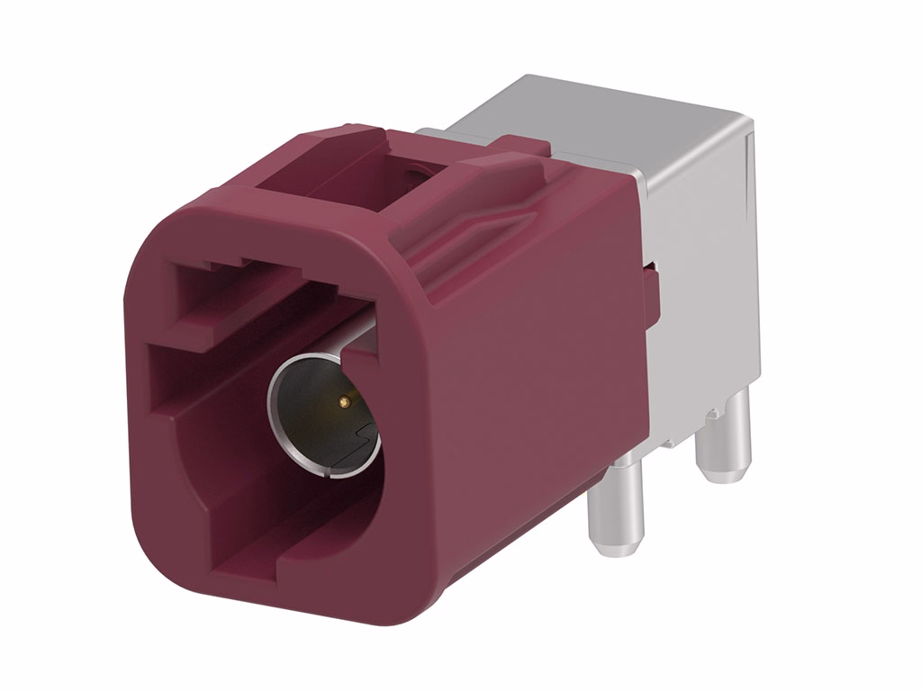 High-Speed FAKRA Mini (HFM) Single Header, 1x1, Right-Angle, Through Hole, Key D, Claret Violet, 50 Ohms for sale