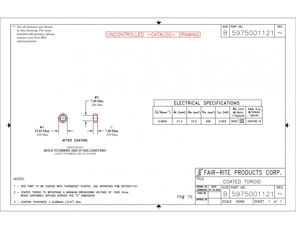 Fair-Rite 5975001121 technical document preview
