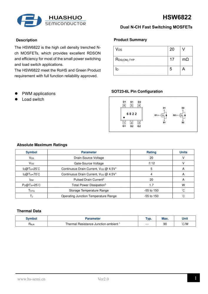 HSW6822 datasheet page 1