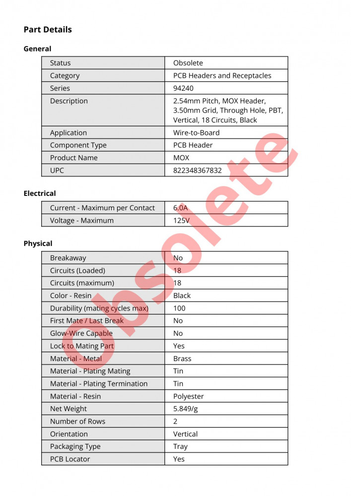 Technical document page 2 for MOLEX 942403318