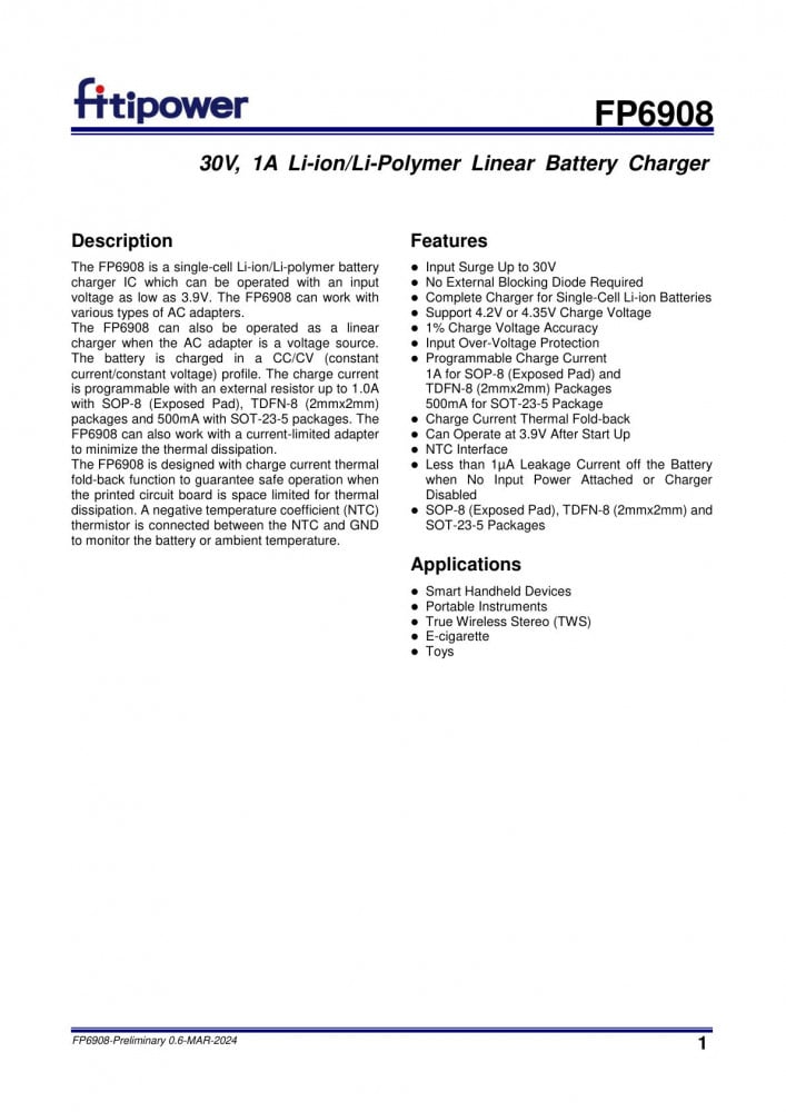 FP6908ASP datasheet page 1