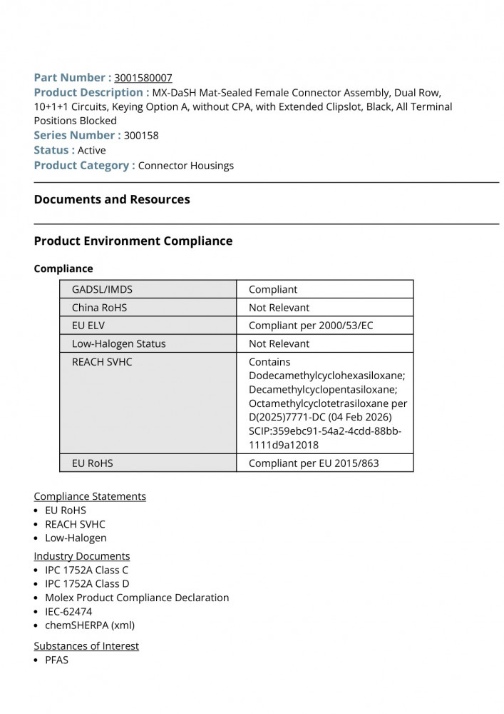 Technical document page 1 for product 3001580007