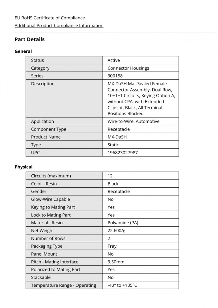 Technical document page 2 for product 3001580007