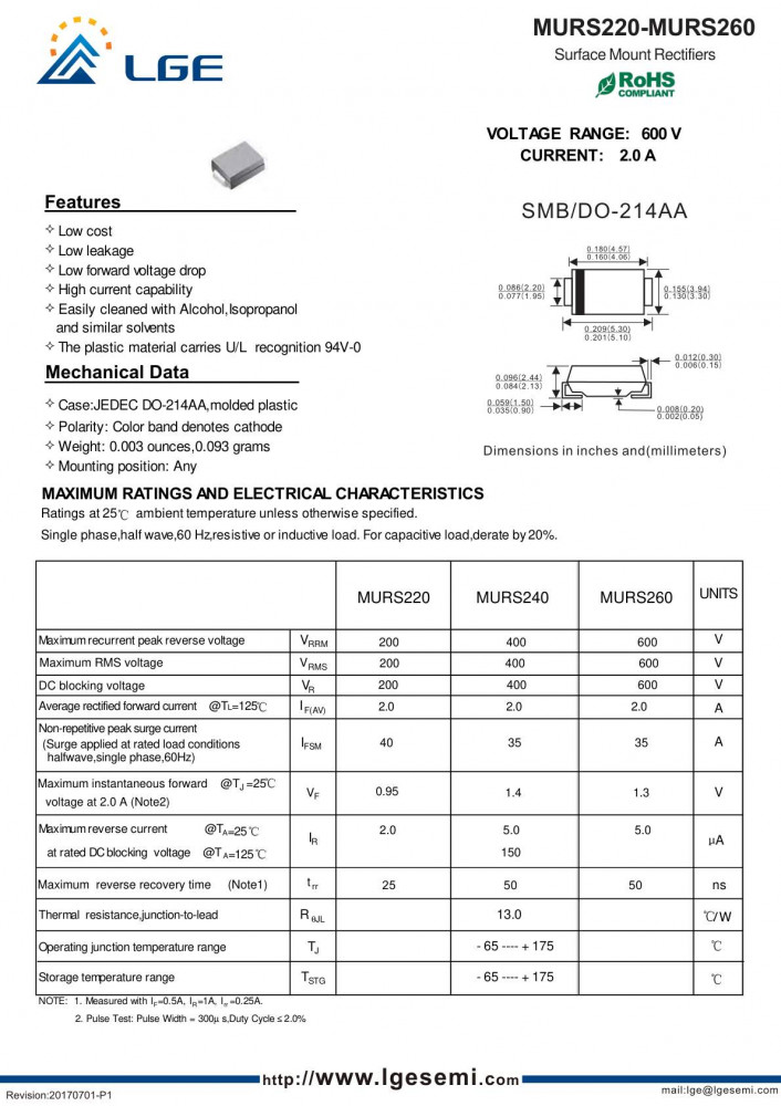 MURS220 datasheet page 1