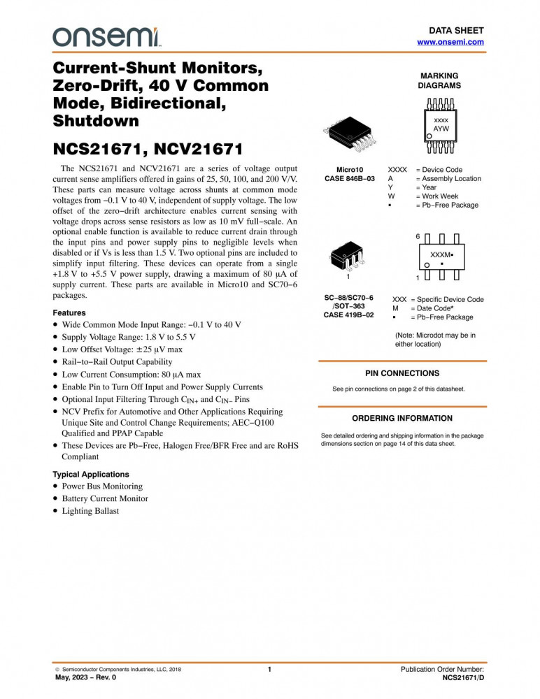 NCS21671 datasheet preview, page 1