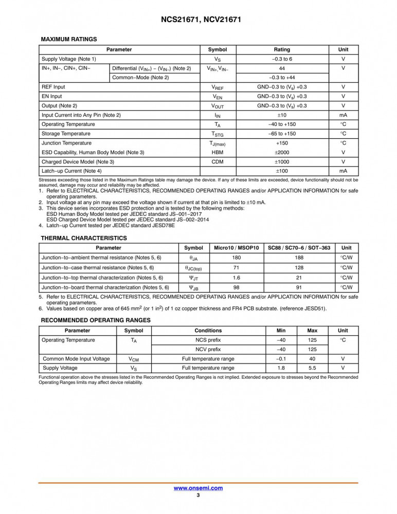 NCS21671 datasheet preview, page 3