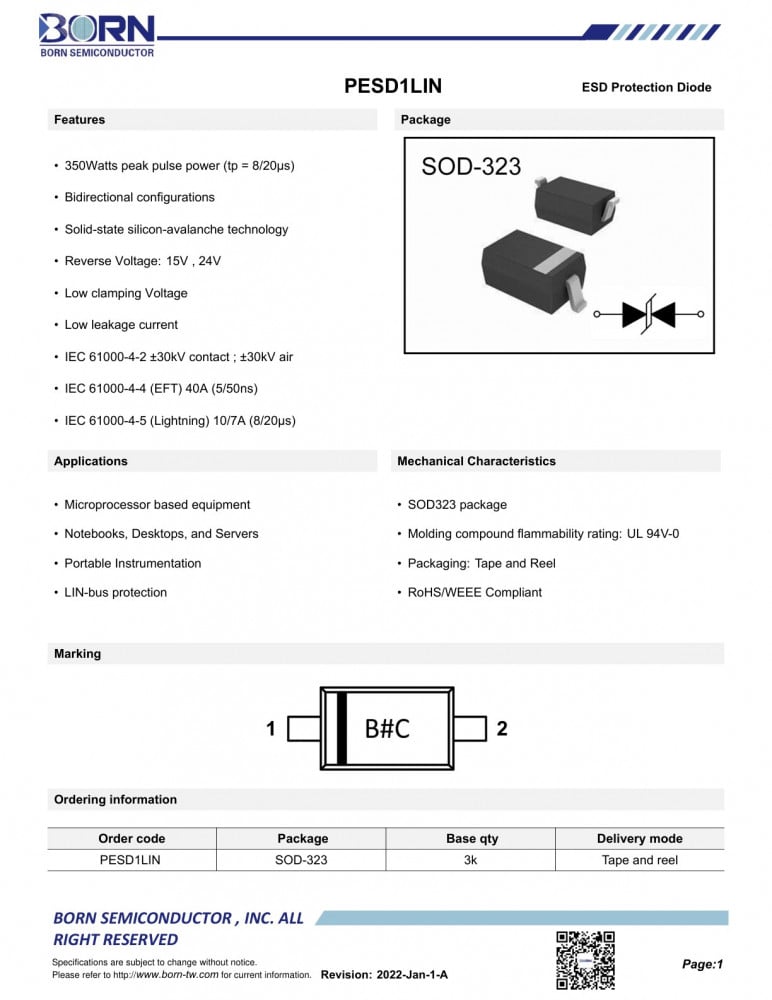 PESD1LIN datasheet page 1