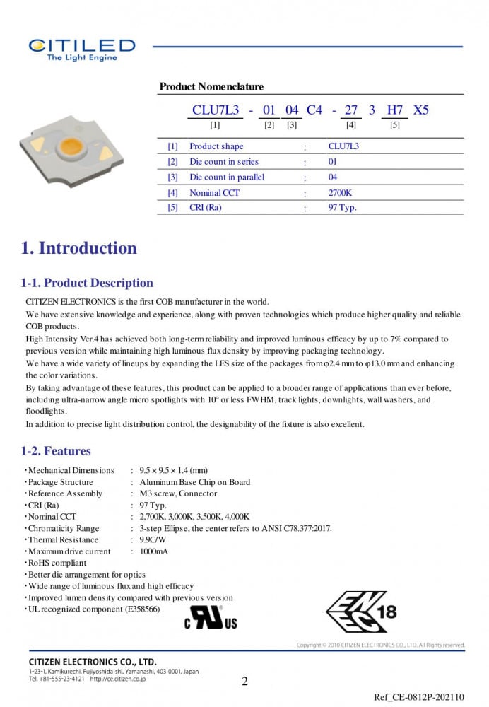 CITILED COB datasheet page 2