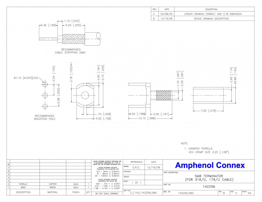 Amphenol 142256 technical drawing preview