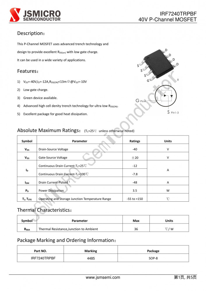 IRF7240TRPBF-JSM datasheet page 1