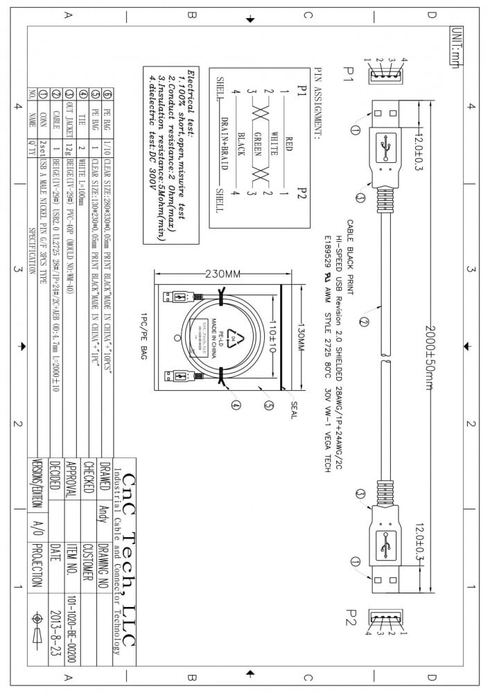 CNC Tech 101-1020-BE-00200 technical drawing