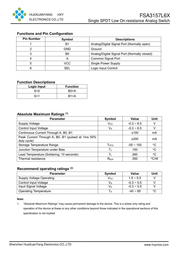 FSA3157L6X-HXY datasheet page 2