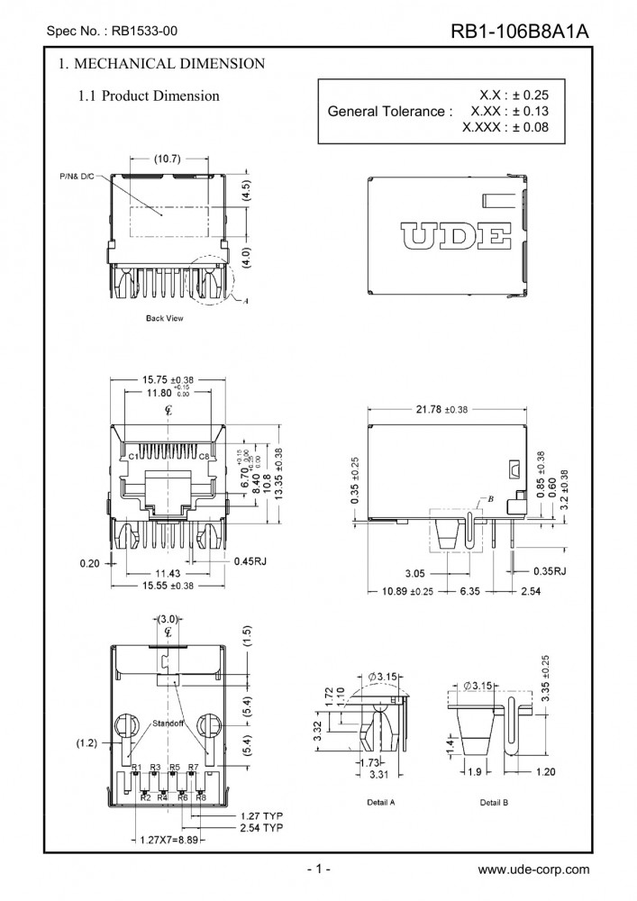 Product dimensions page 1