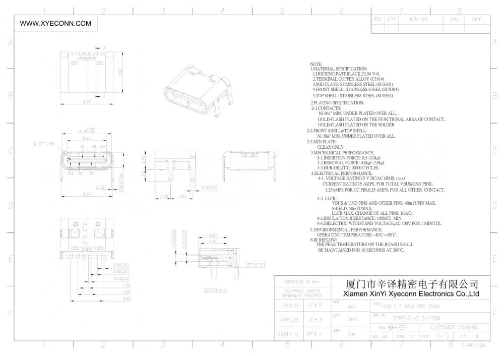 TYPE-C-C13-1TBW technical drawing page 1