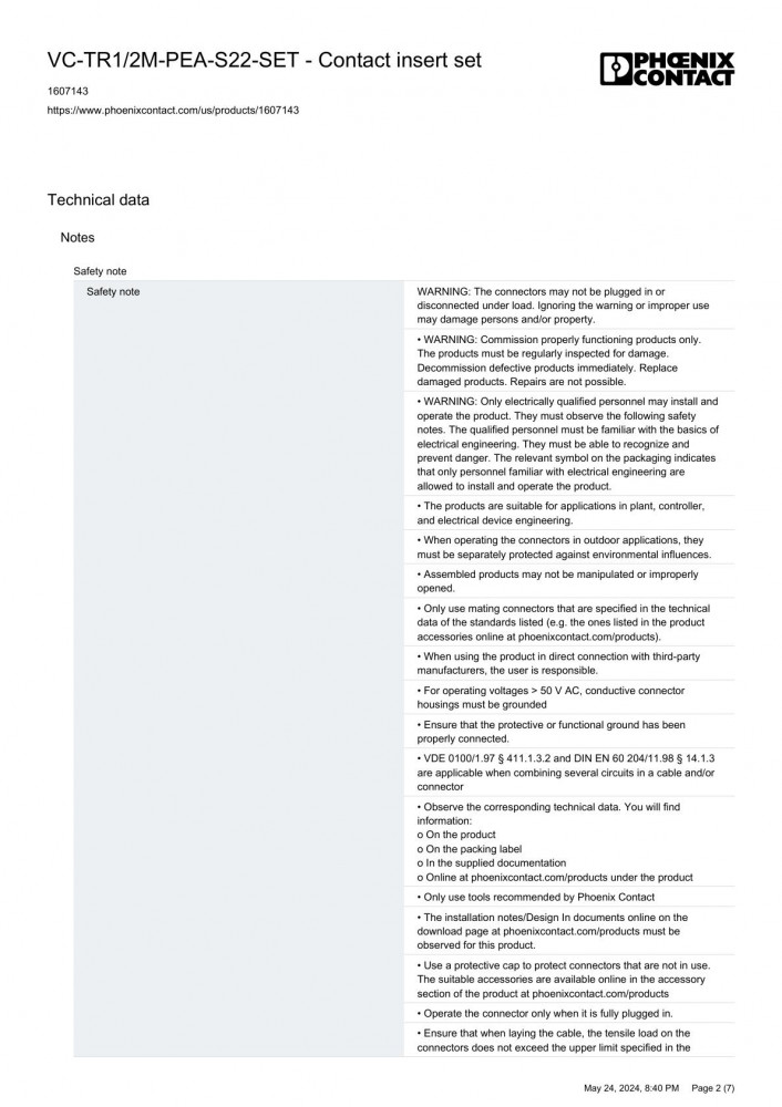 Phoenix Contact 1607143 technical document page 2