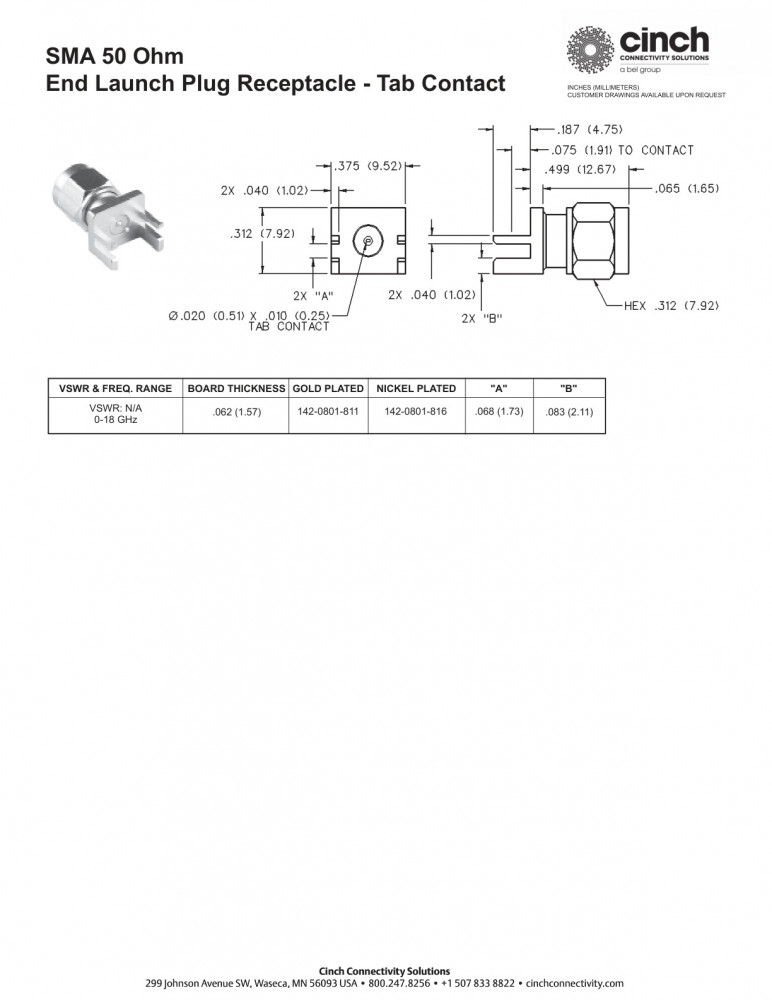CINCH 142-0801-811 technical document page 1