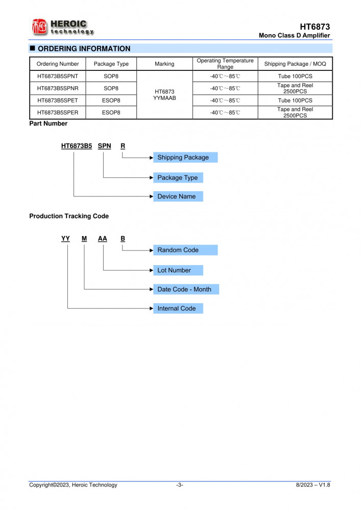 HT6873 datasheet page 3