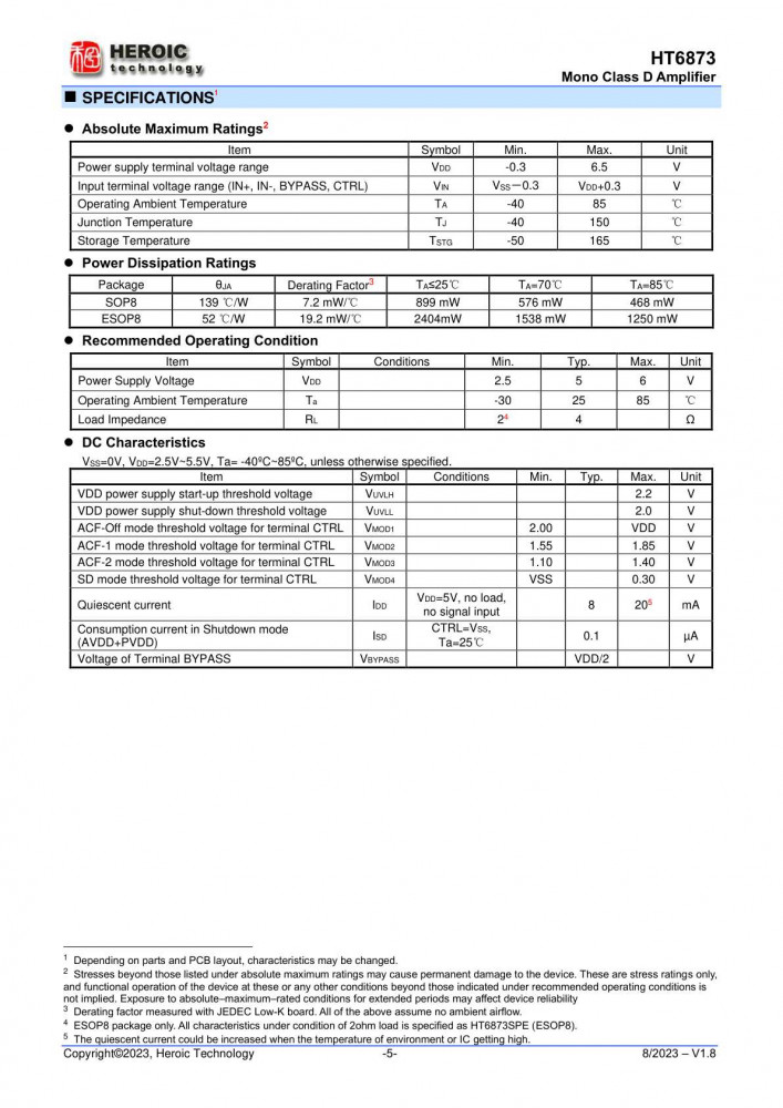 HT6873 datasheet page 5