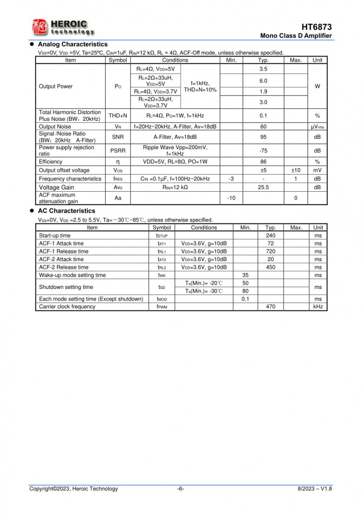 HT6873 datasheet page 6