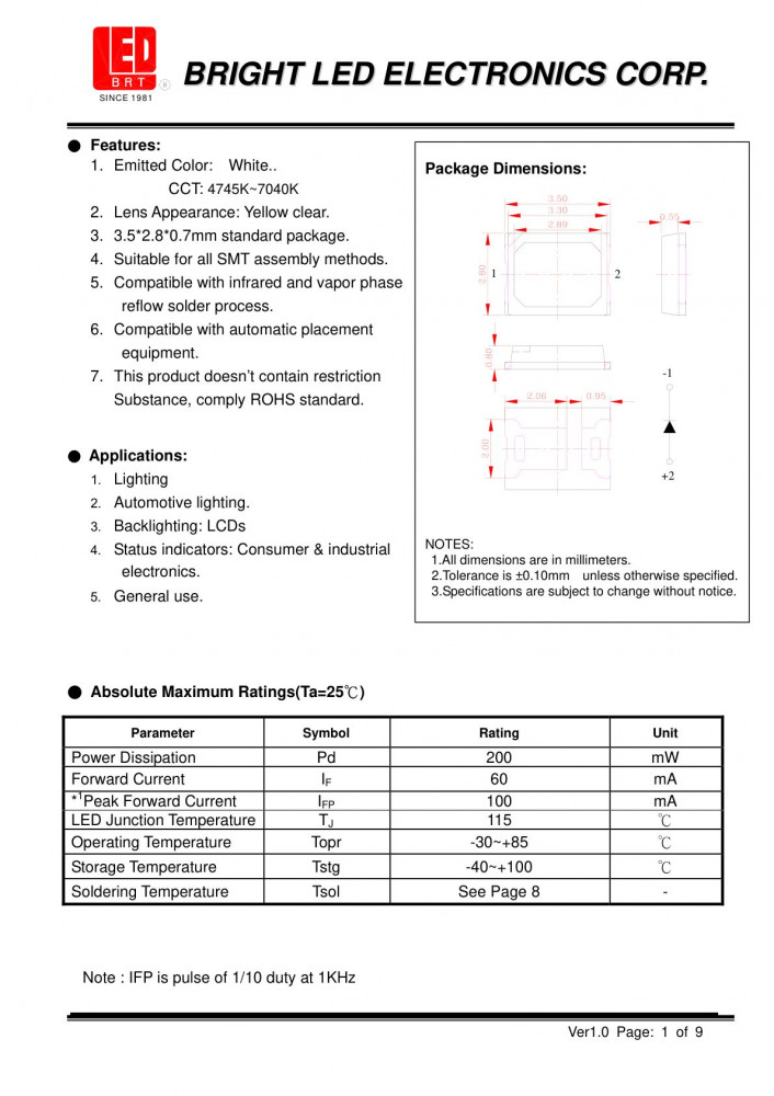 BL-2835A10-09 datasheet page 1