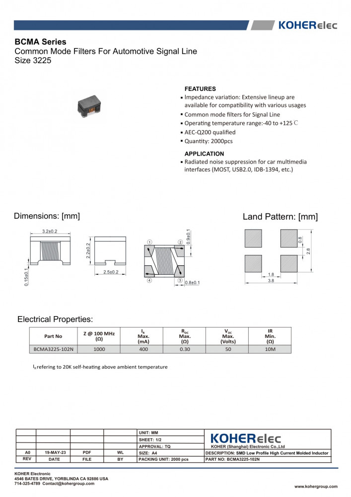 BCMA3225-102N datasheet page 1