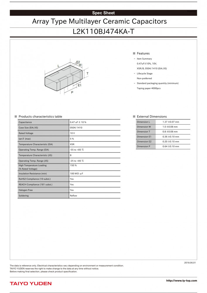 Product technical document image for JRH Electronics L2K110BJ474KA-T