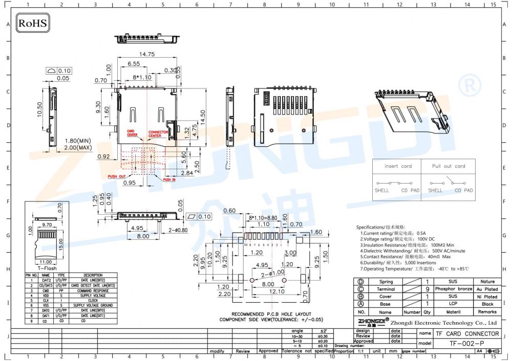 Zhongdi TF-002-P technical document page