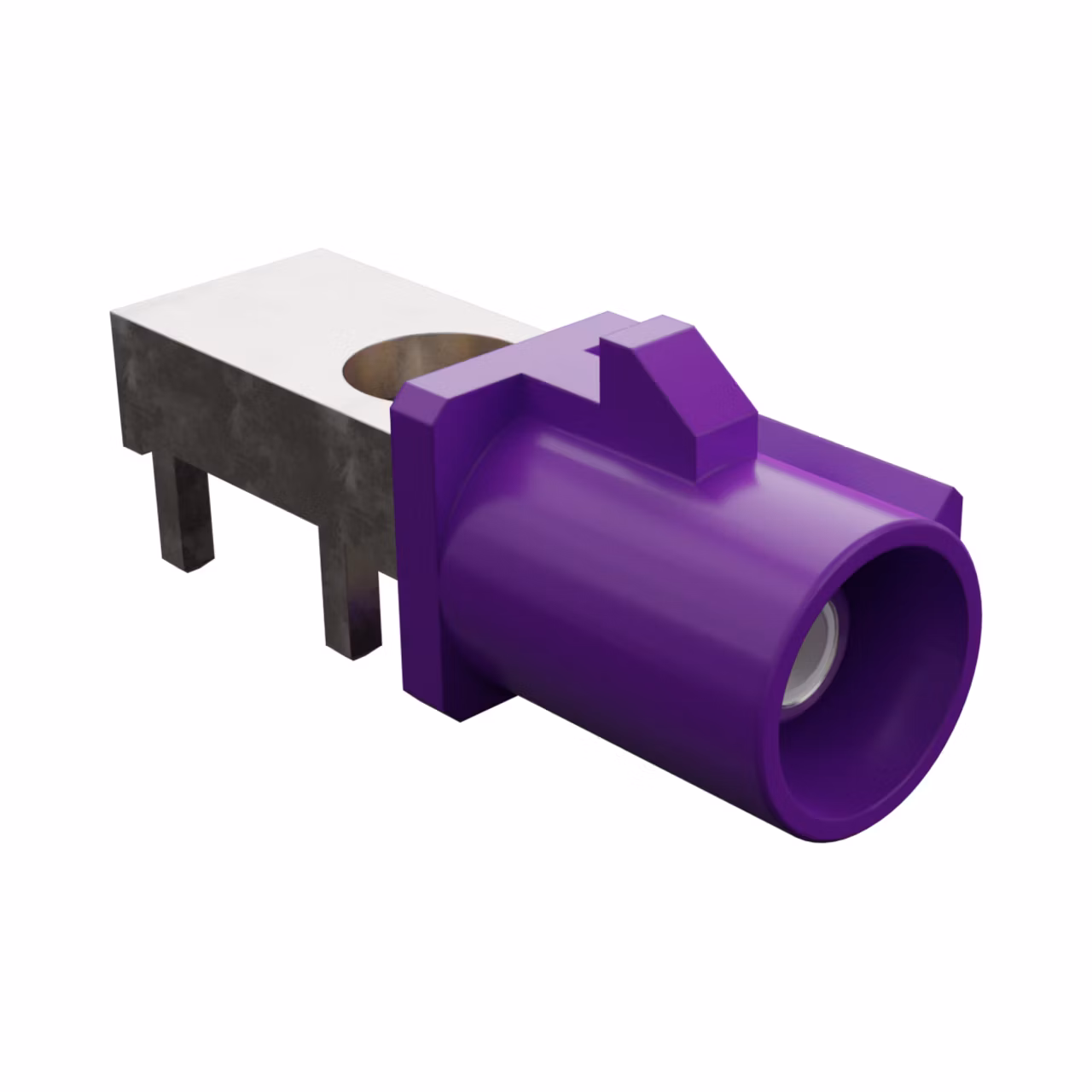 FAKRA Jack, Right-Angle, PCB Receptacle, Through Hole, Die Cast Body, Tin (Sn) Plated, Pin in Paste, Tape and Reel, Keying Code H, Violet, 50 Ohms for sale
