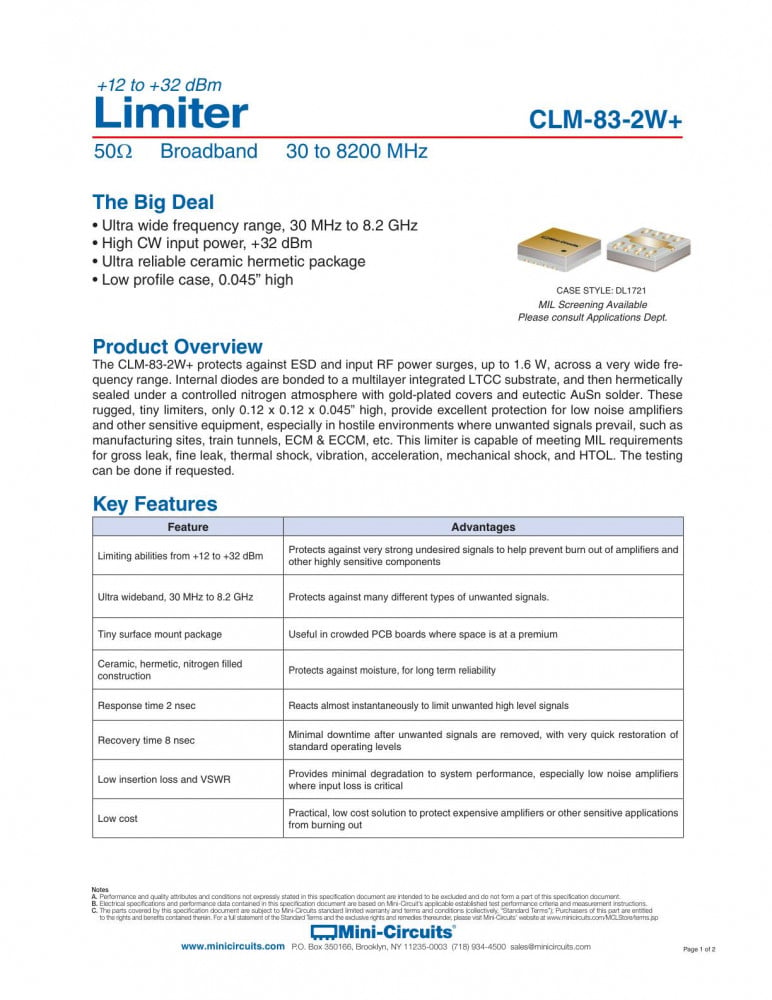 CLM-83-2W+ datasheet page 1