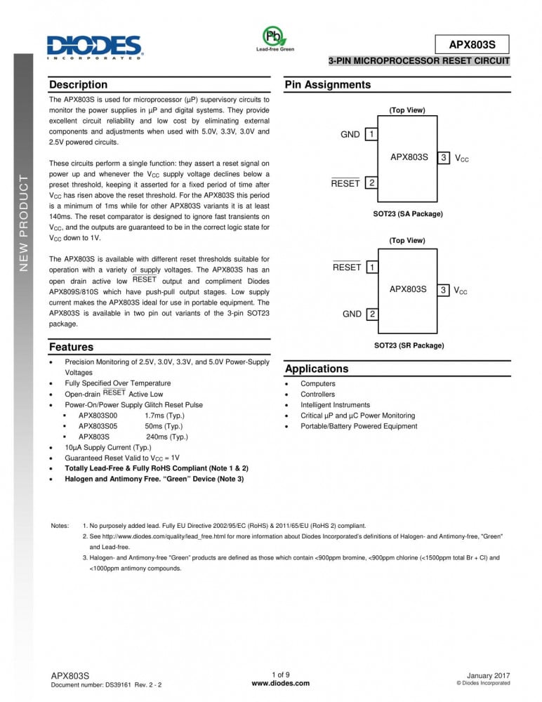 APX803S datasheet page 1
