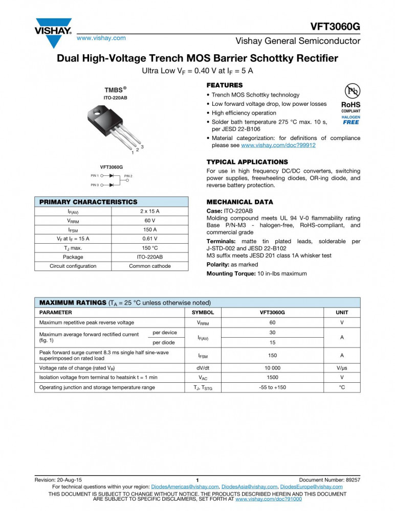 VFT3060G datasheet page 1