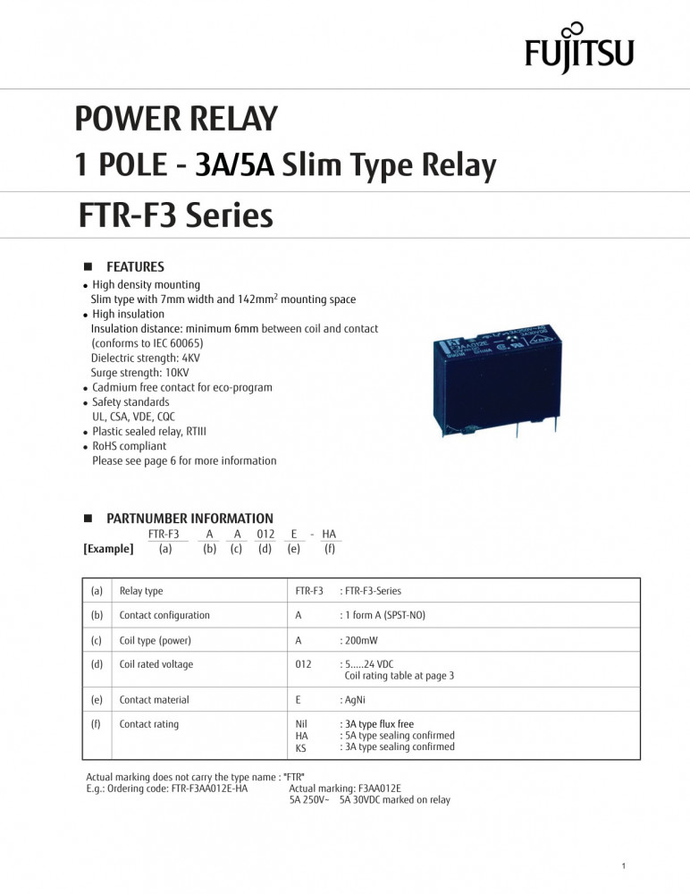 FTR-F3 datasheet page 1
