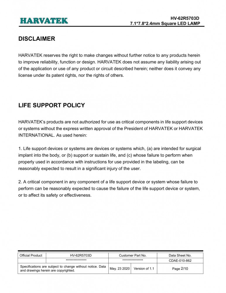 HV-62R5703D datasheet page 2