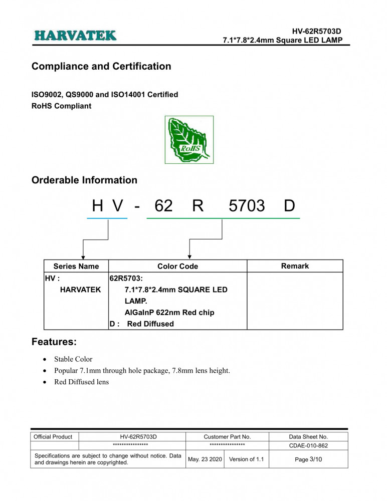 HV-62R5703D datasheet page 3
