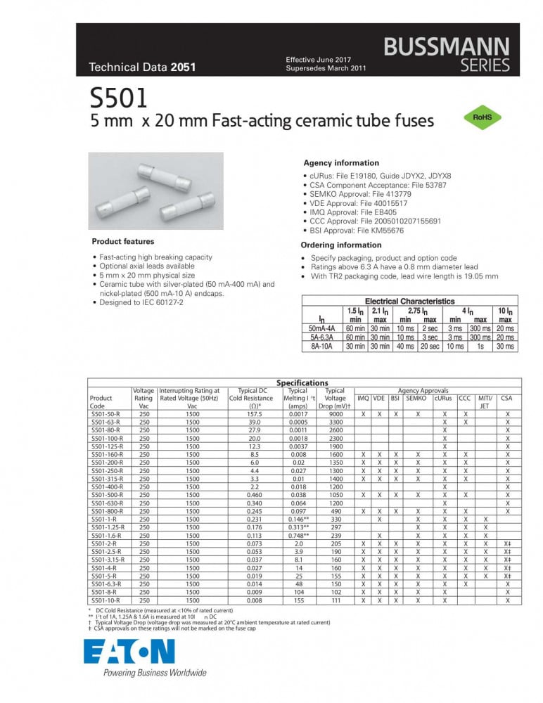 EATON S501 fuse technical document page 1