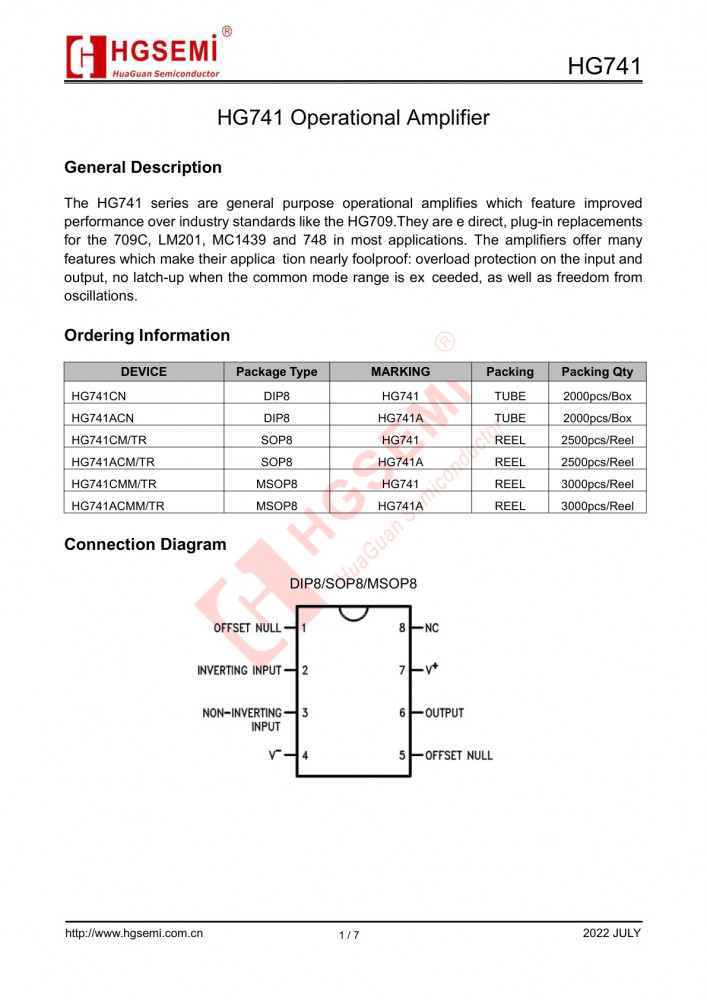 HG741 datasheet page 1