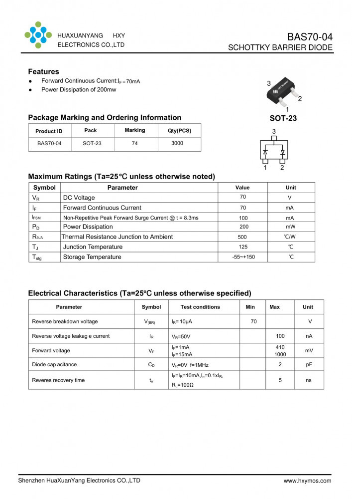 BAS70-04 datasheet page 1