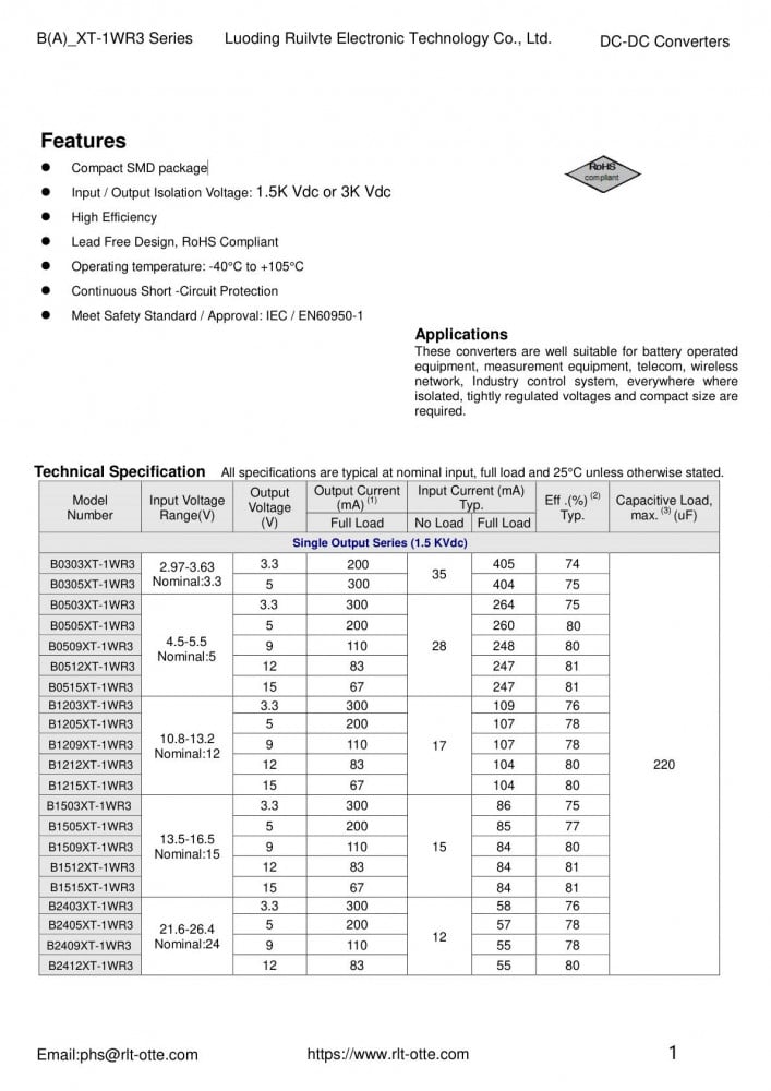 B0505XT-1WR3 datasheet page 1
