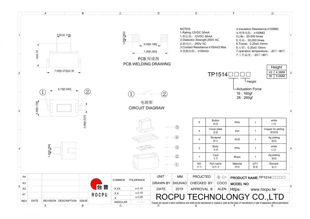 ROCPU TP151 product drawing and technical documentation