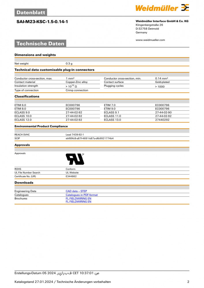 WEIDMULLER 1170220000 technical document page 2