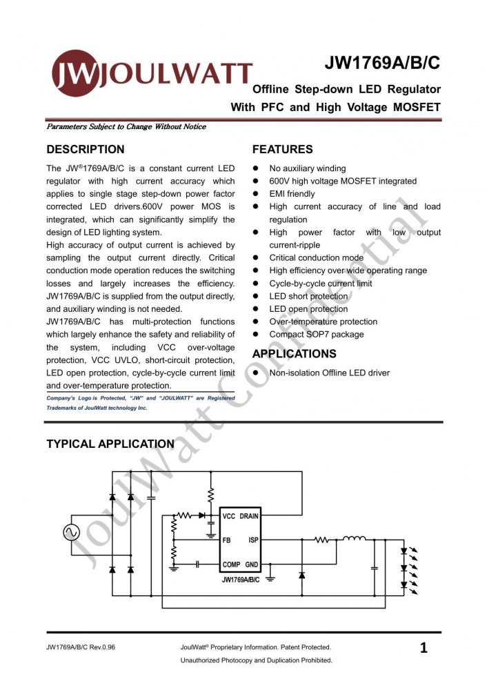 JW1769C datasheet page 1