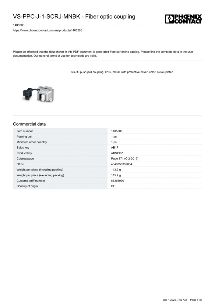 Phoenix Contact 1405206 technical document page 1