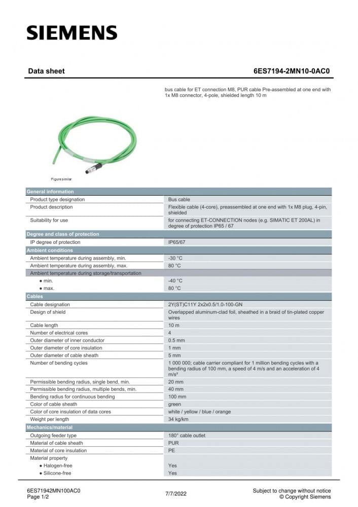 SIEMENS 6ES71942MN100AC0 datasheet page 1