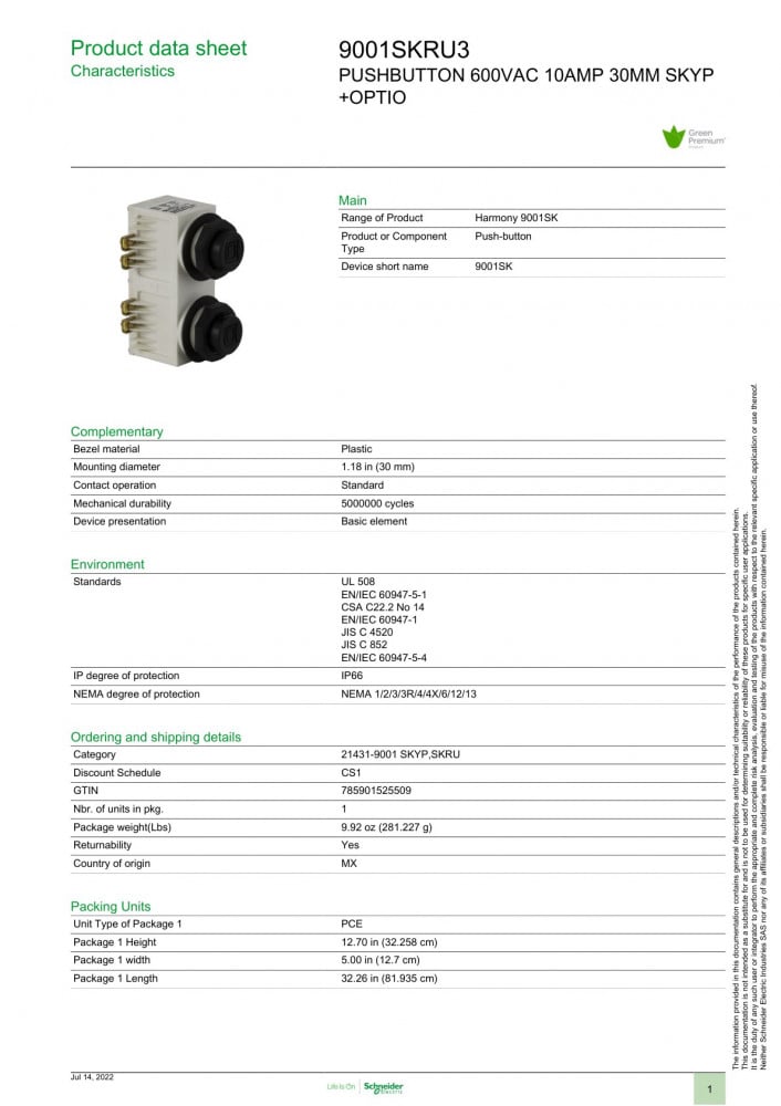 9001SKRU3 technical document page 1