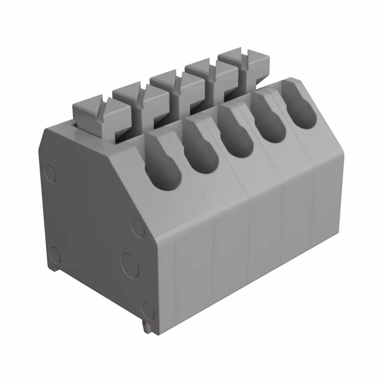 3.50mm Pitch, Eurostyle Fixed-Mount Push-Button Terminal Block, 45° Modular, 5A, 20-16 AWG, Light Gray, 5 Circuits for sale