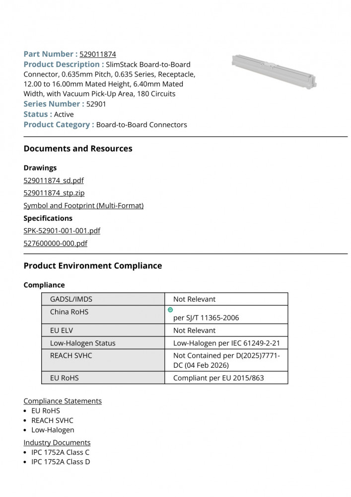MOLEX 529011874 technical document preview, page 1