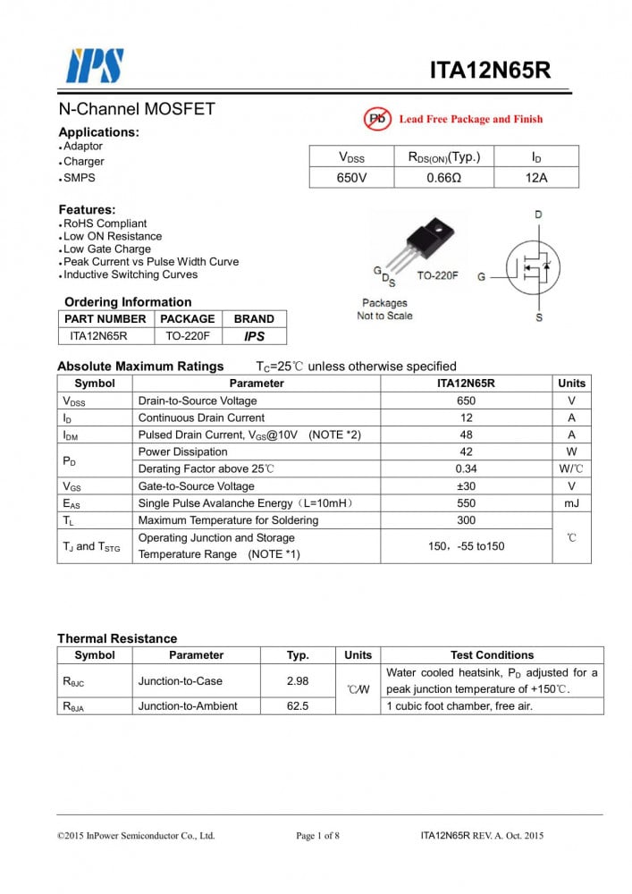 ITA12N65R datasheet page 1